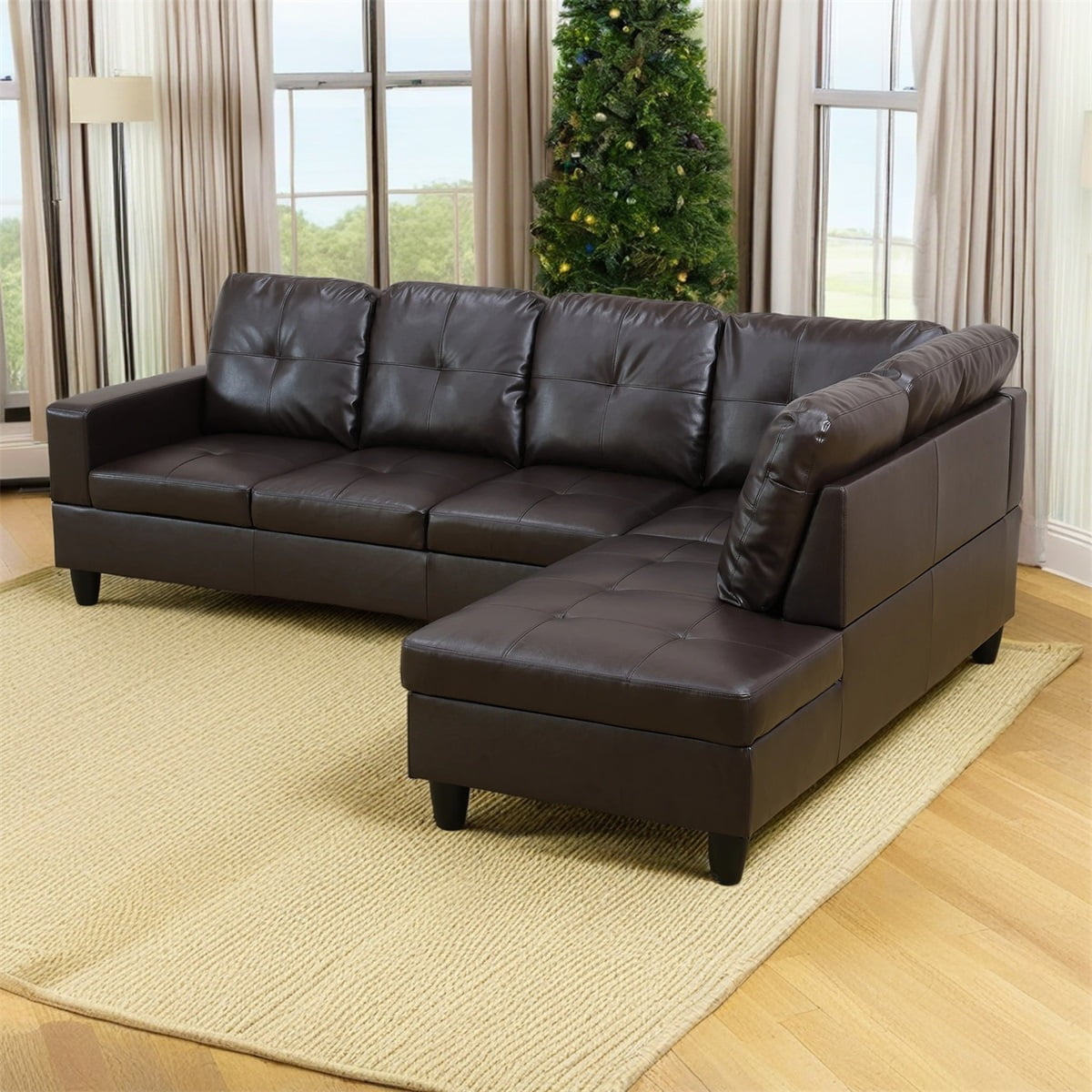 Hommoo Faux Leather L-Shaped Sectional Sofa, Modern 4-Seat Couches and ...