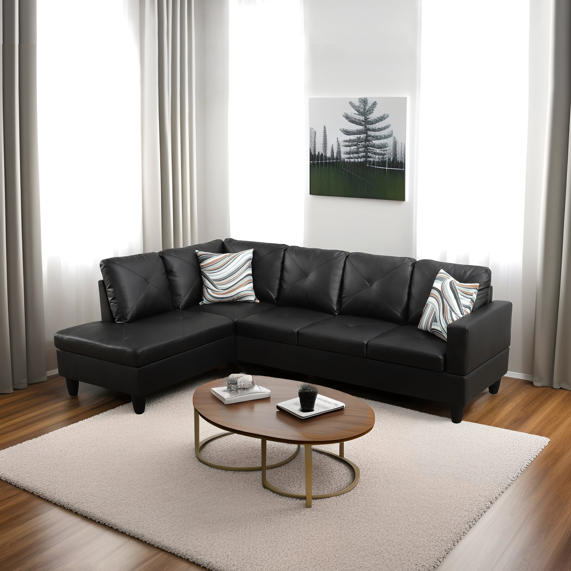 Hommoo Faux Leather Modern Sectional Sofa, Living Room Furniture Sets,L ...