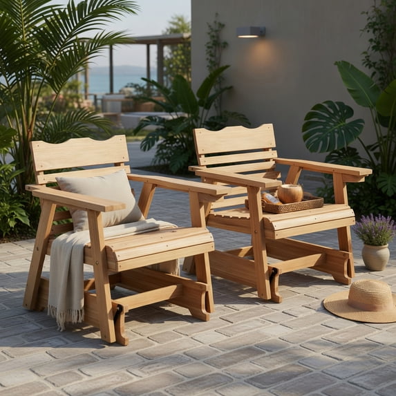 Hommoo Fir Wood Outdoor Rocking Chair with High Back Support & Extra ...