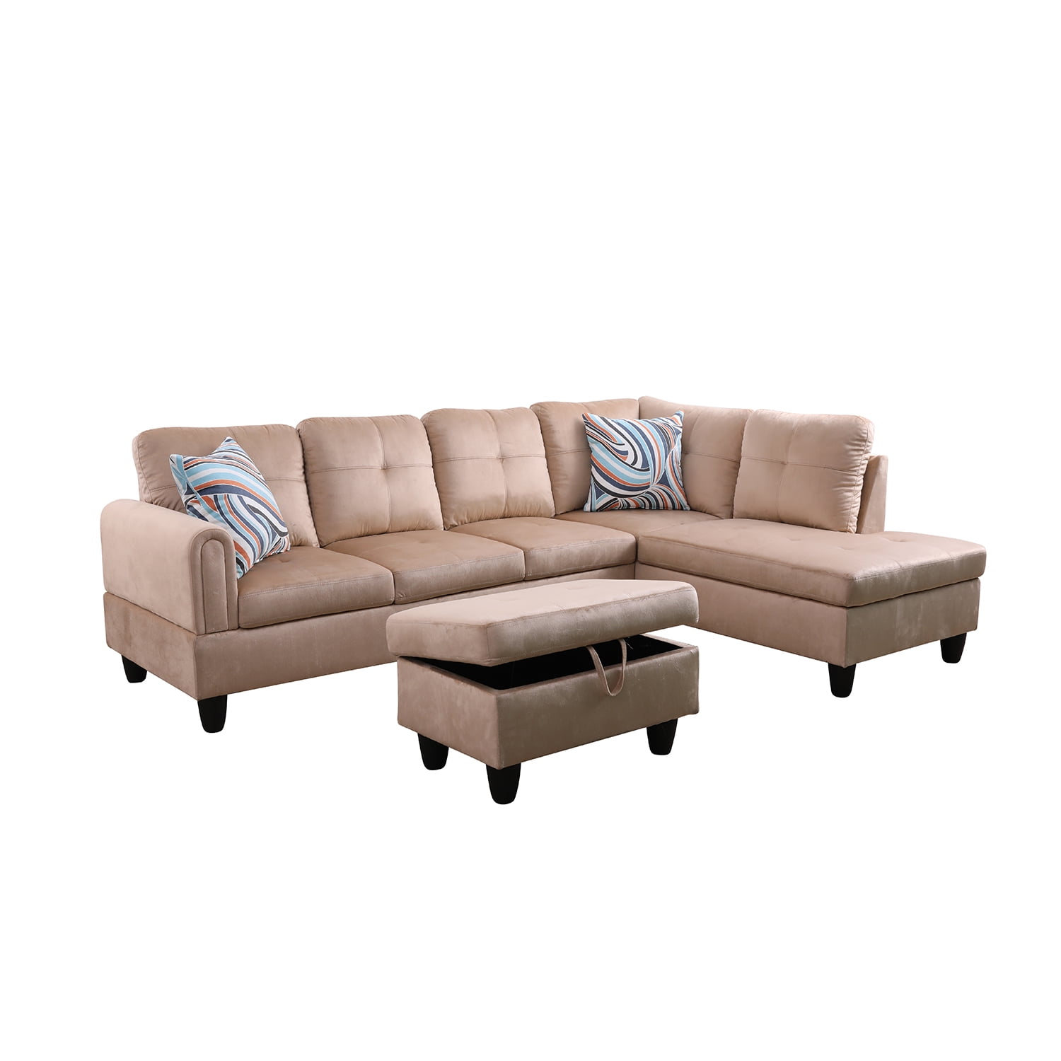 Hommoo Flannel 4-Seat Couch Sofa Set, L Shaped Couch Living Room Sofa ...