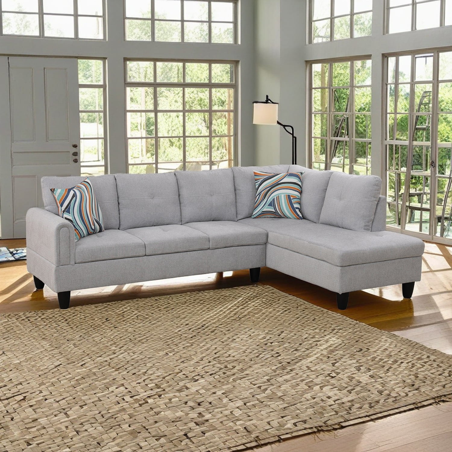 Hommoo Flannel 4-Seat Couch Sofa Set, L Shaped Couch Living Room Sofa ...