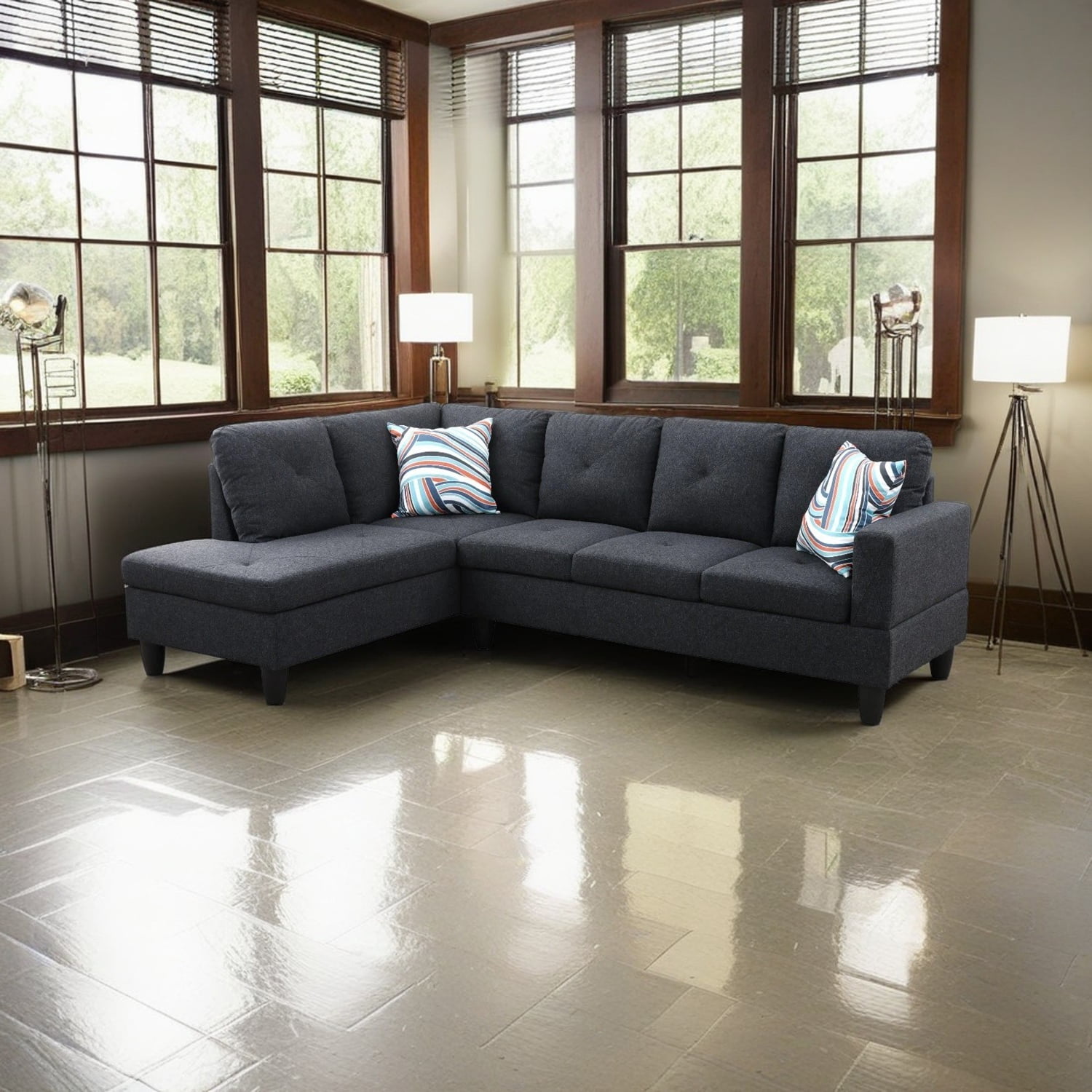 Hommoo Flannel 4-Seat L-Shape Sectional Couch Sofa, Living Room ...
