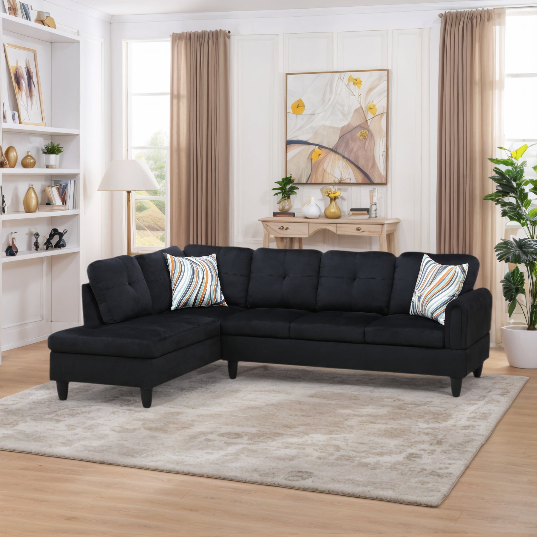 Hommoo Flannel L Shaped Sectional Couch and Sofa Set, Modern Living ...