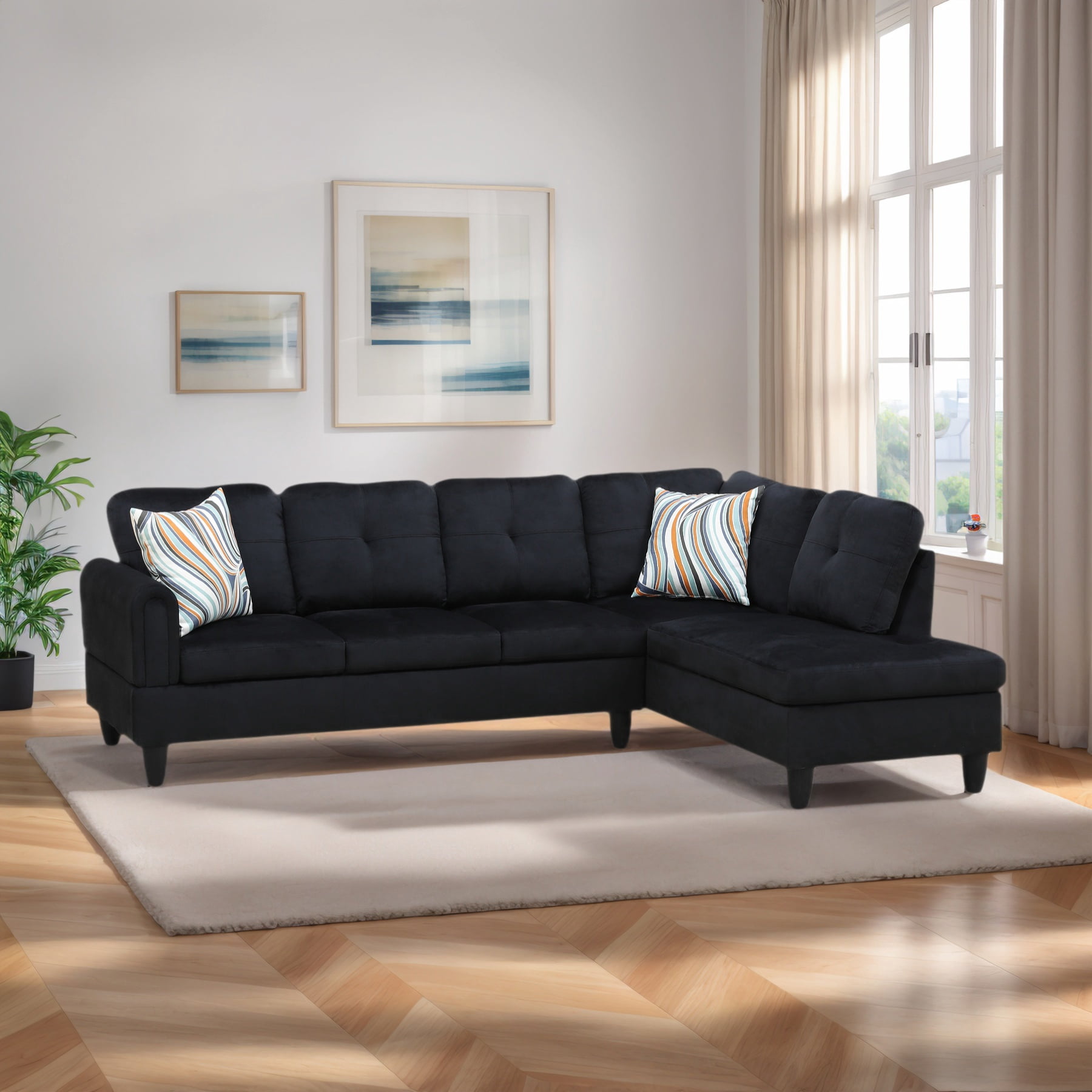 Hommoo Flannel L Shaped Sectional Couch and Sofa Set, Modern Living ...
