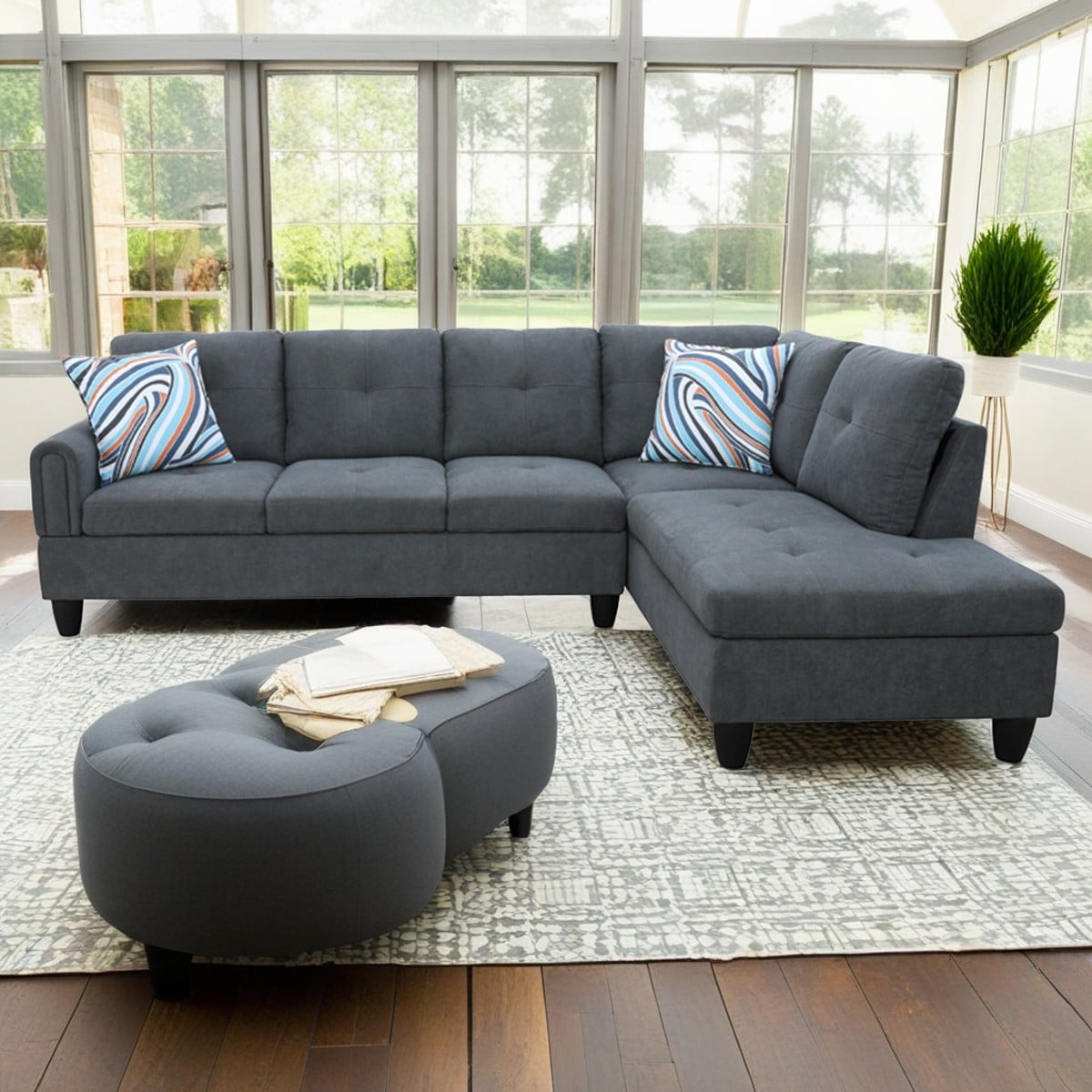 Hommoo Flannel Living Room Furniture Sets, 4-Seat Couches and Sofa Set ...