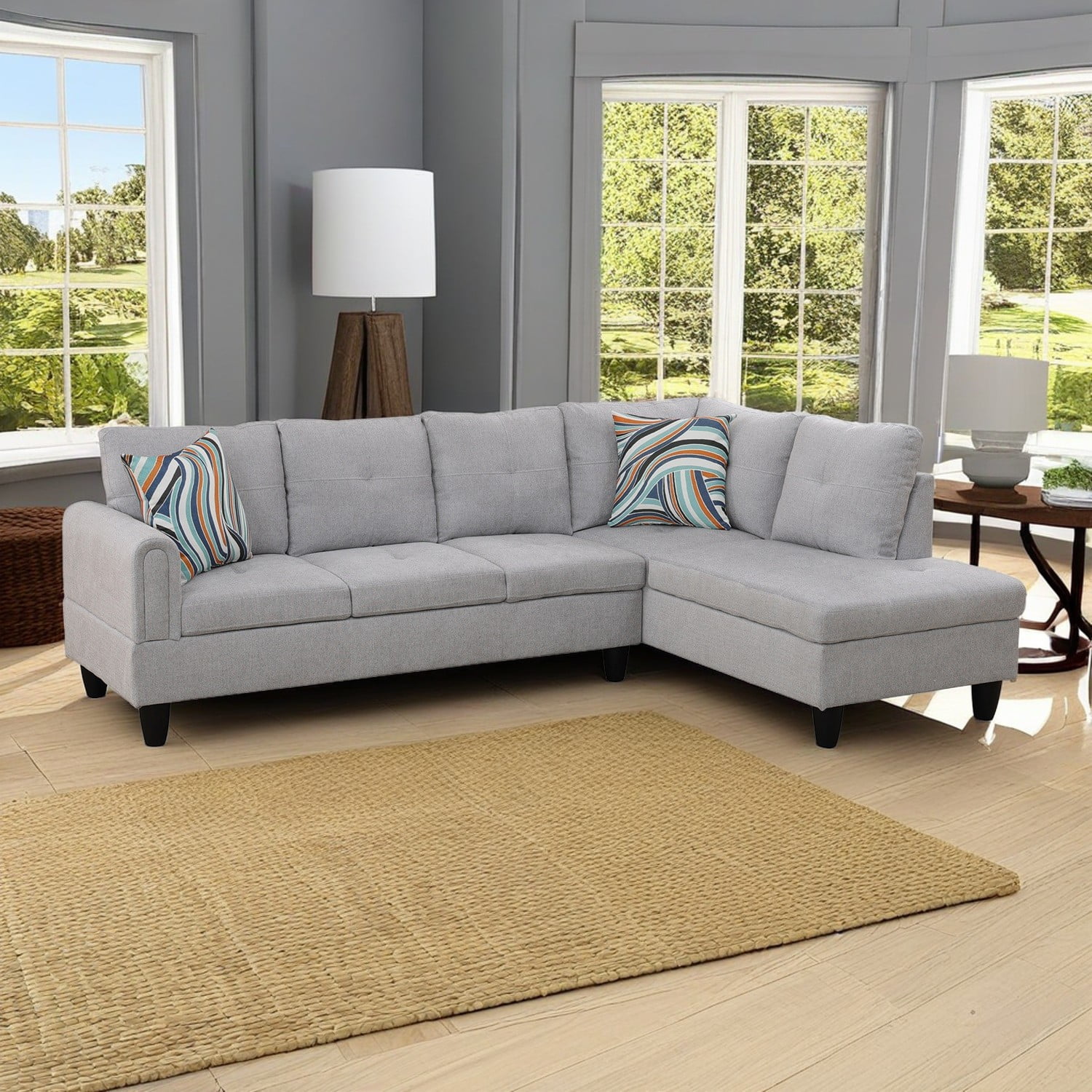Hommoo Flannel Furniture Set - Grey, L Shaped Sectional Sofa - Walmart.com