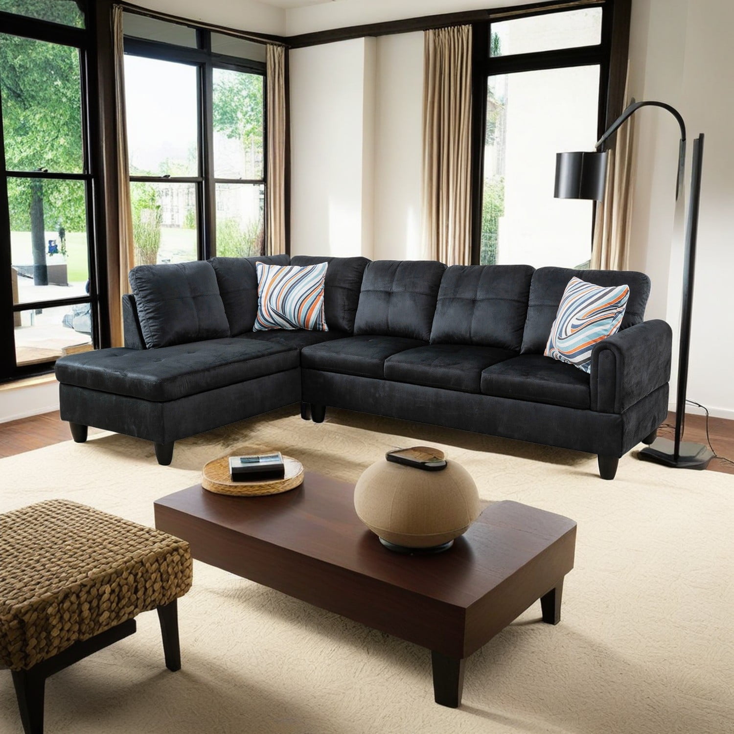 Hommoo Flannel Living Room Furniture Sets, L Shaped Couch Set Sectional ...