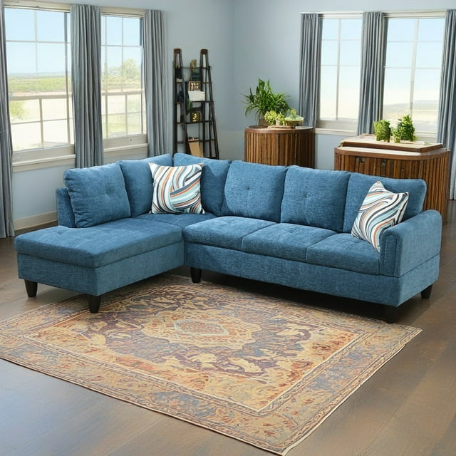 Hommoo Flannel Sectional Couch Sofa - Blue - Modern L Shaped - Walmart.com