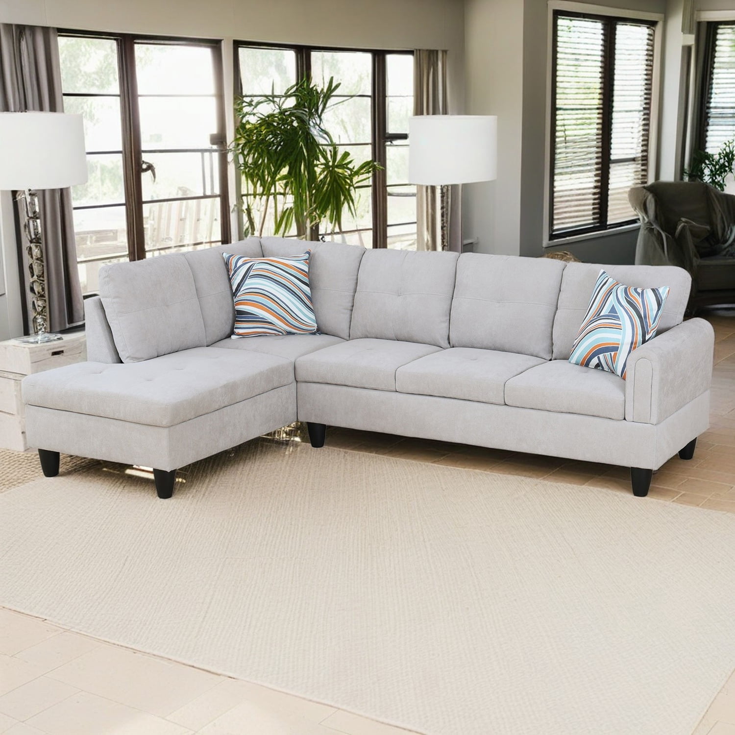 Hommoo Flannel Sectional Couch Sofa Set, Modern L Shaped Couch Living ...