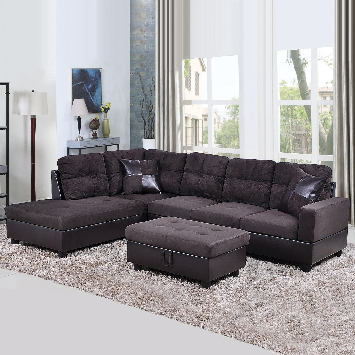 Hommoo Flannel and PVC Living Room Furniture Sets Sectional Sofa Couch ...