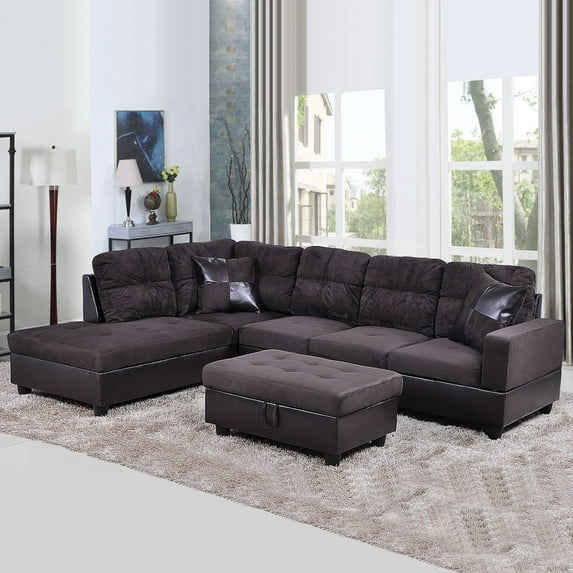 Hommoo Modern Flannel and PVC Sectional Couches and Sofas Set,L Shaped ...