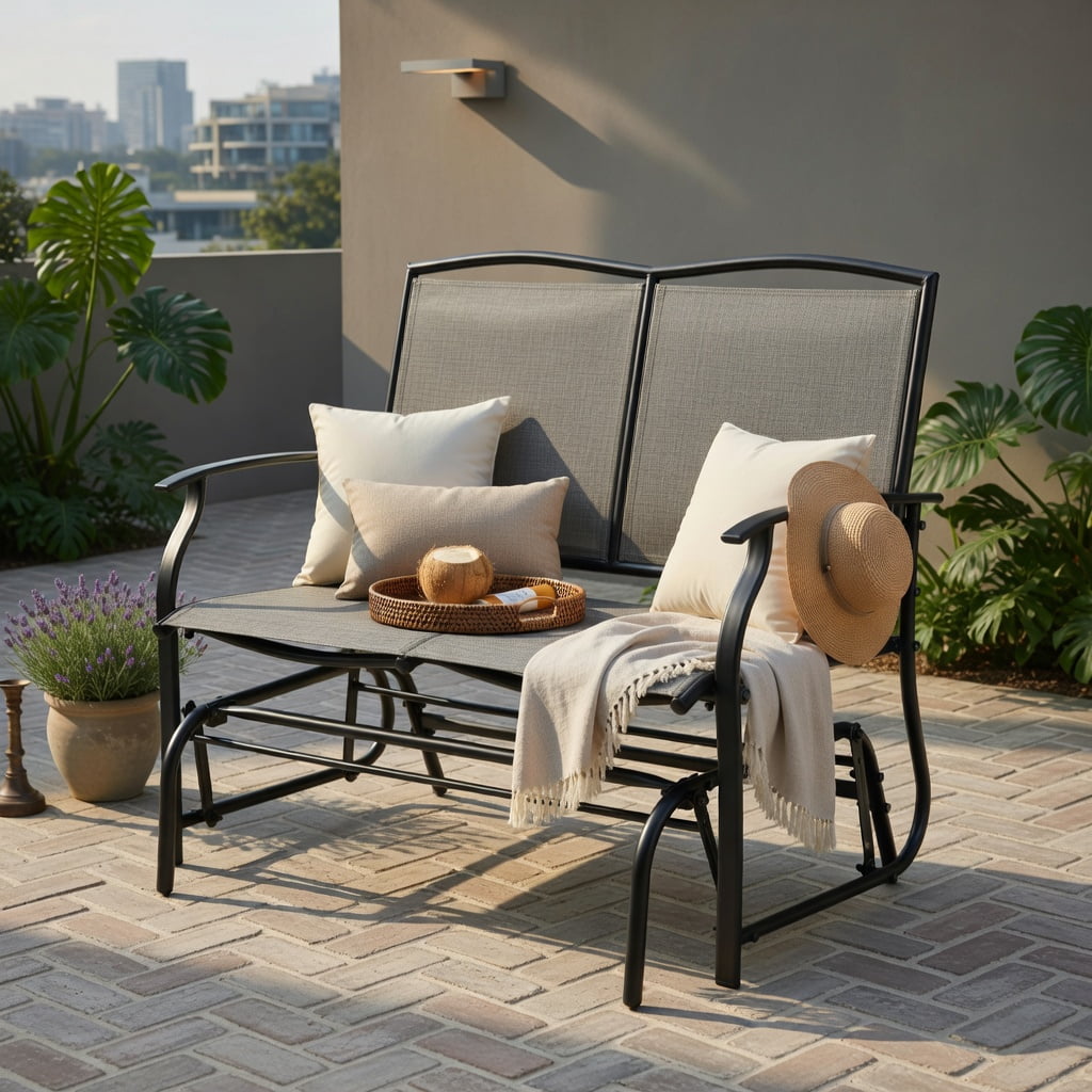 Hommoo Heavy-Duty Steel Outdoor Rocking Loveseat Chair, Textilene Patio ...