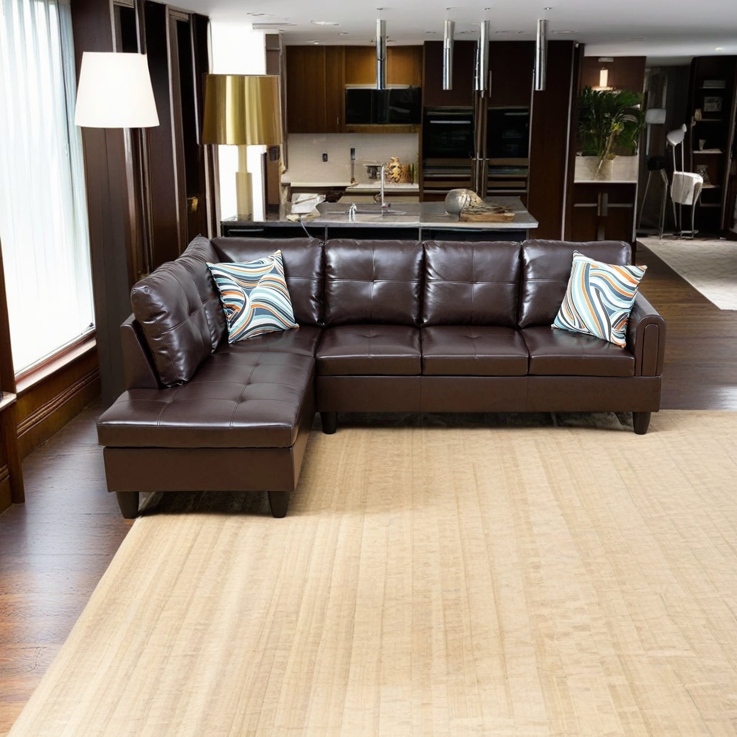 Hommoo L Shaped 4-Seat Couch, Faux Leather Sectional Couches and Sofas ...