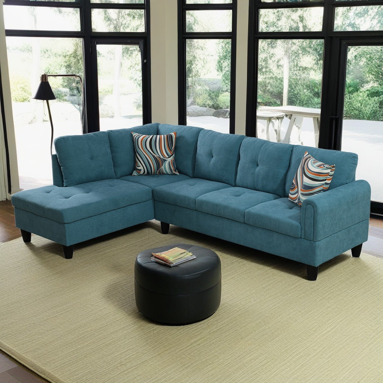 Hommoo L Shaped Couch Set - Flannel Sectional Sofa - Green - Walmart.com
