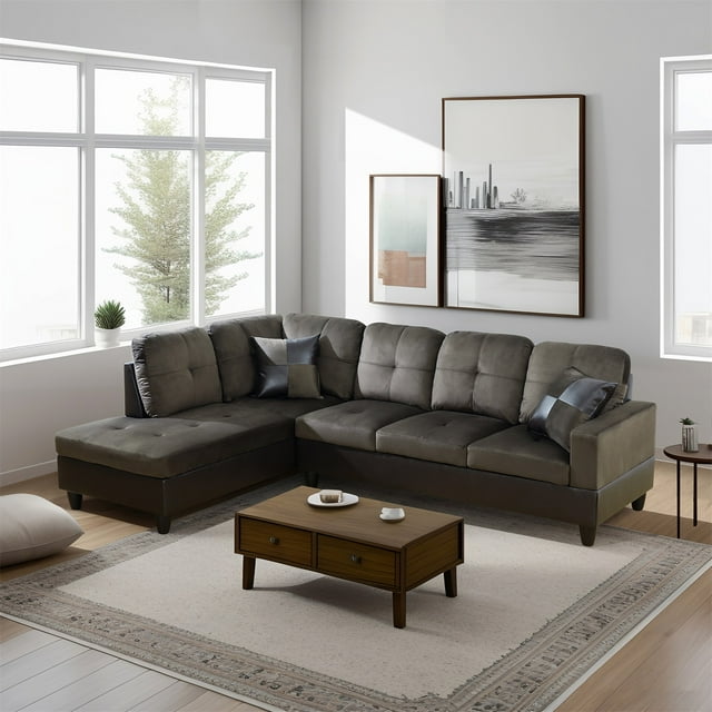 Hommoo L Shaped Couches and Sofas, Flannel and PVC Living Room ...