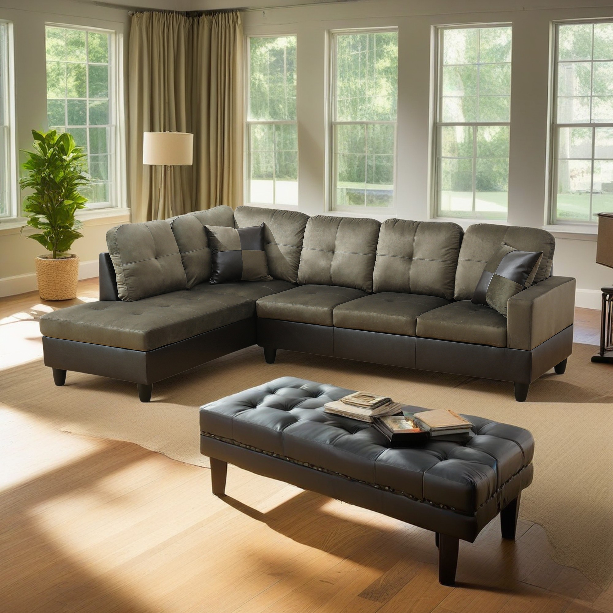 Hommoo Modern Flannel Living Room Furniture Sets Sectional Couches and ...