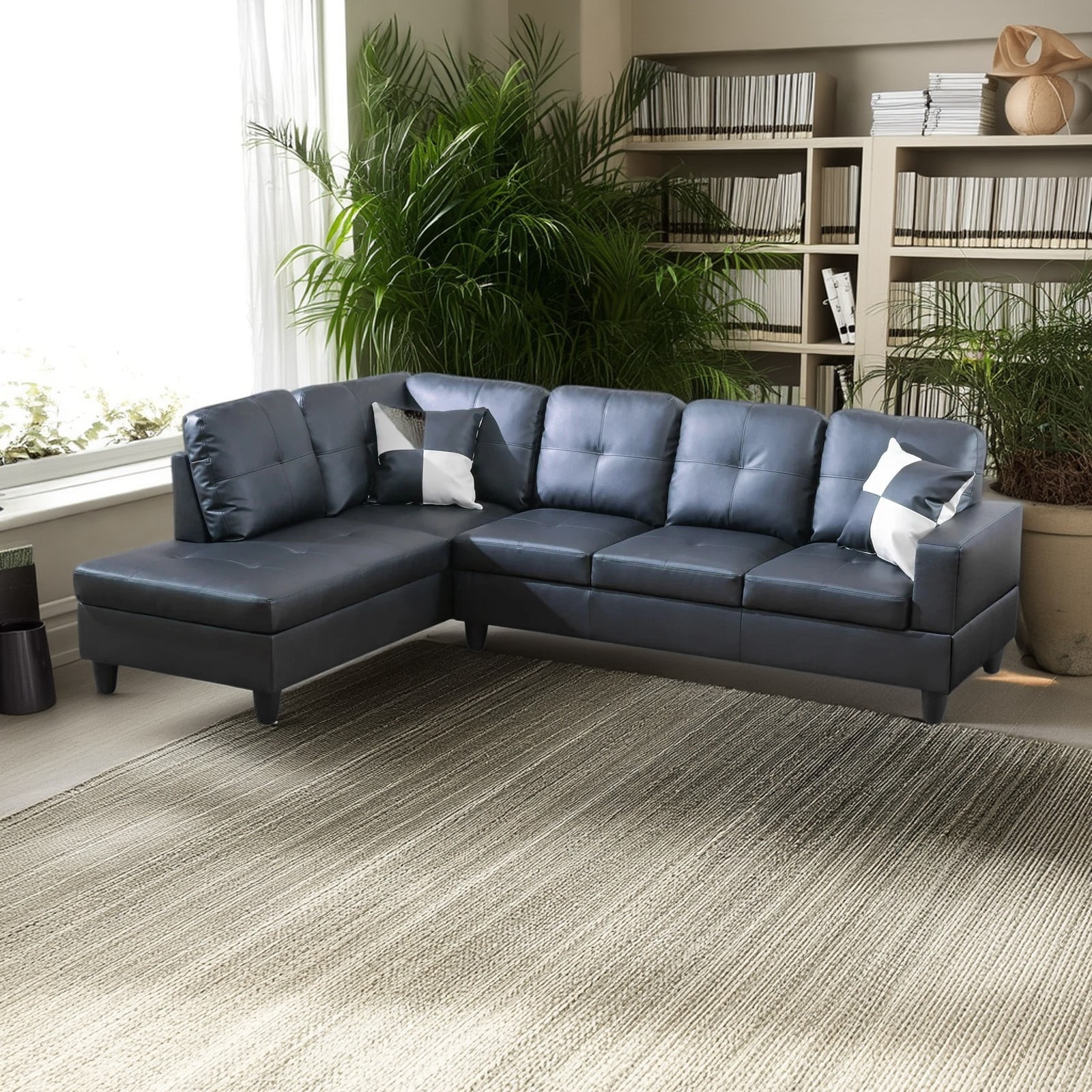 Hommoo L-Shaped Faux Leather Sectional Sofa, Modern Living Room ...