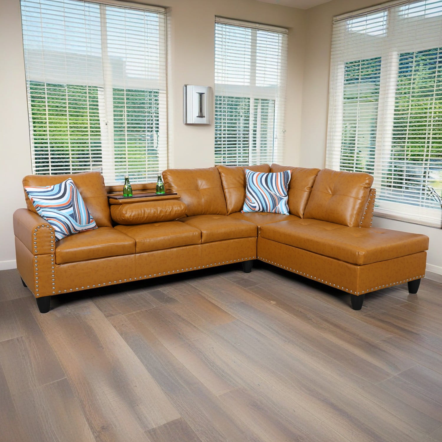 Hommoo L Shaped Flippable Backrest Sectional Sofa - Ginger - Walmart.com