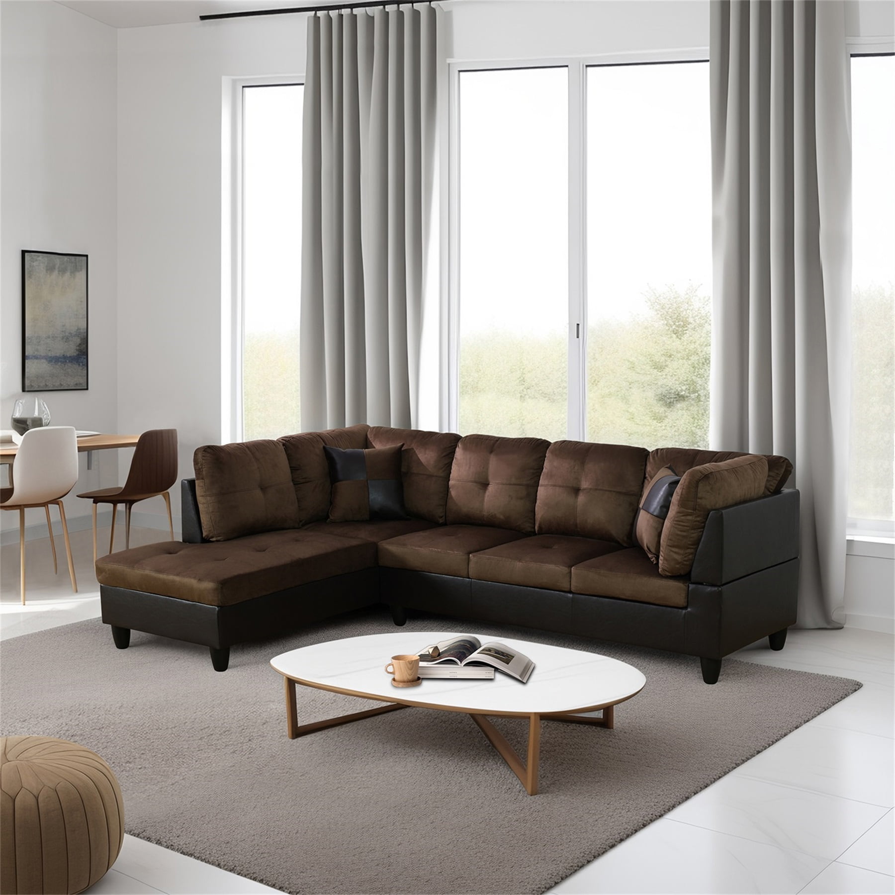 Hommoo Lint & PVC L-Shaped Sectional Couch and Sofa Set, Modern Living ...