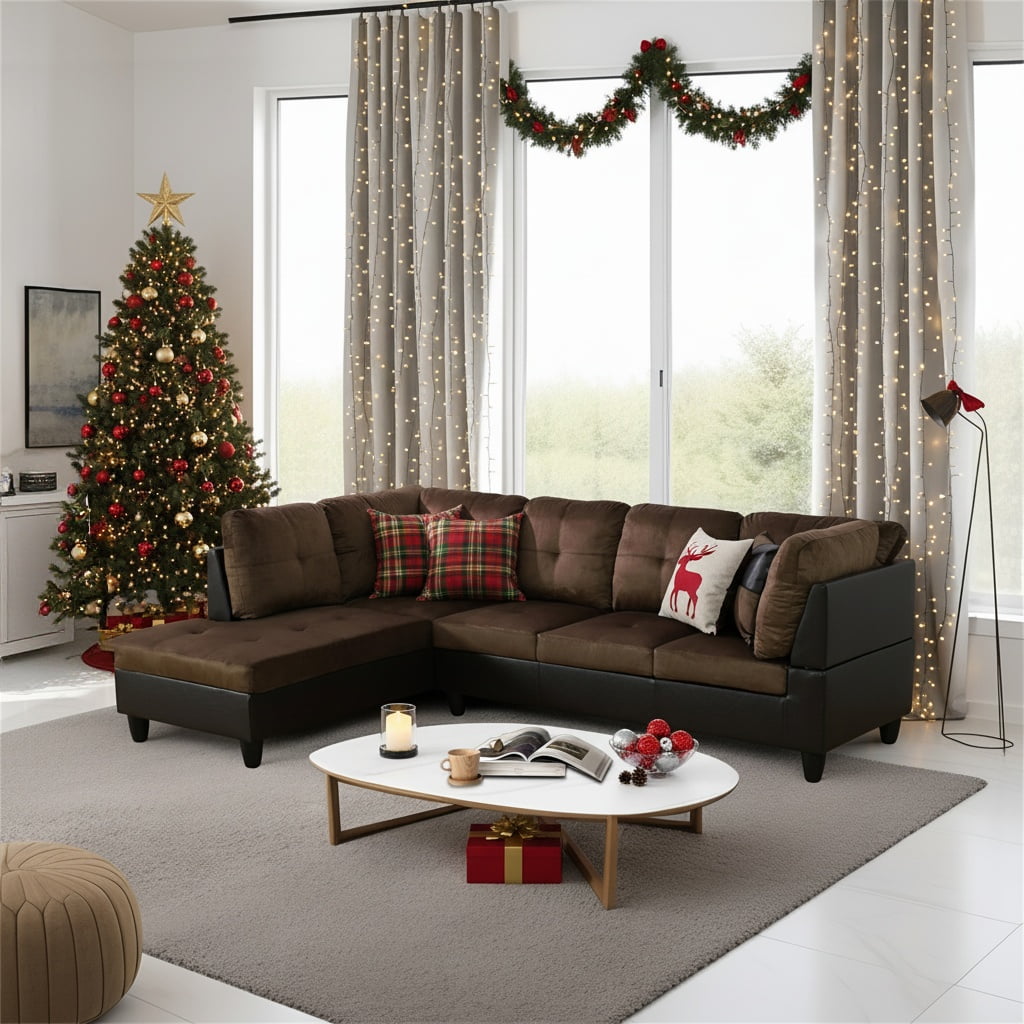 Hommoo Lint & PVC L-Shaped Sectional Couch and Sofa Set, Modern Living ...