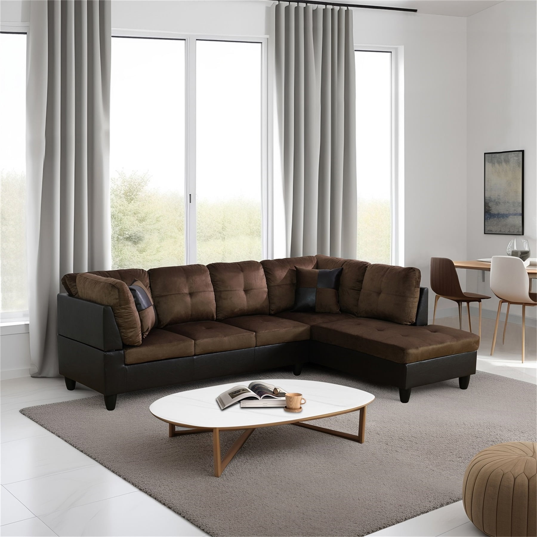 Hommoo Lint & PVC L-Shaped Sectional Couch and Sofa Set, Modern Living ...