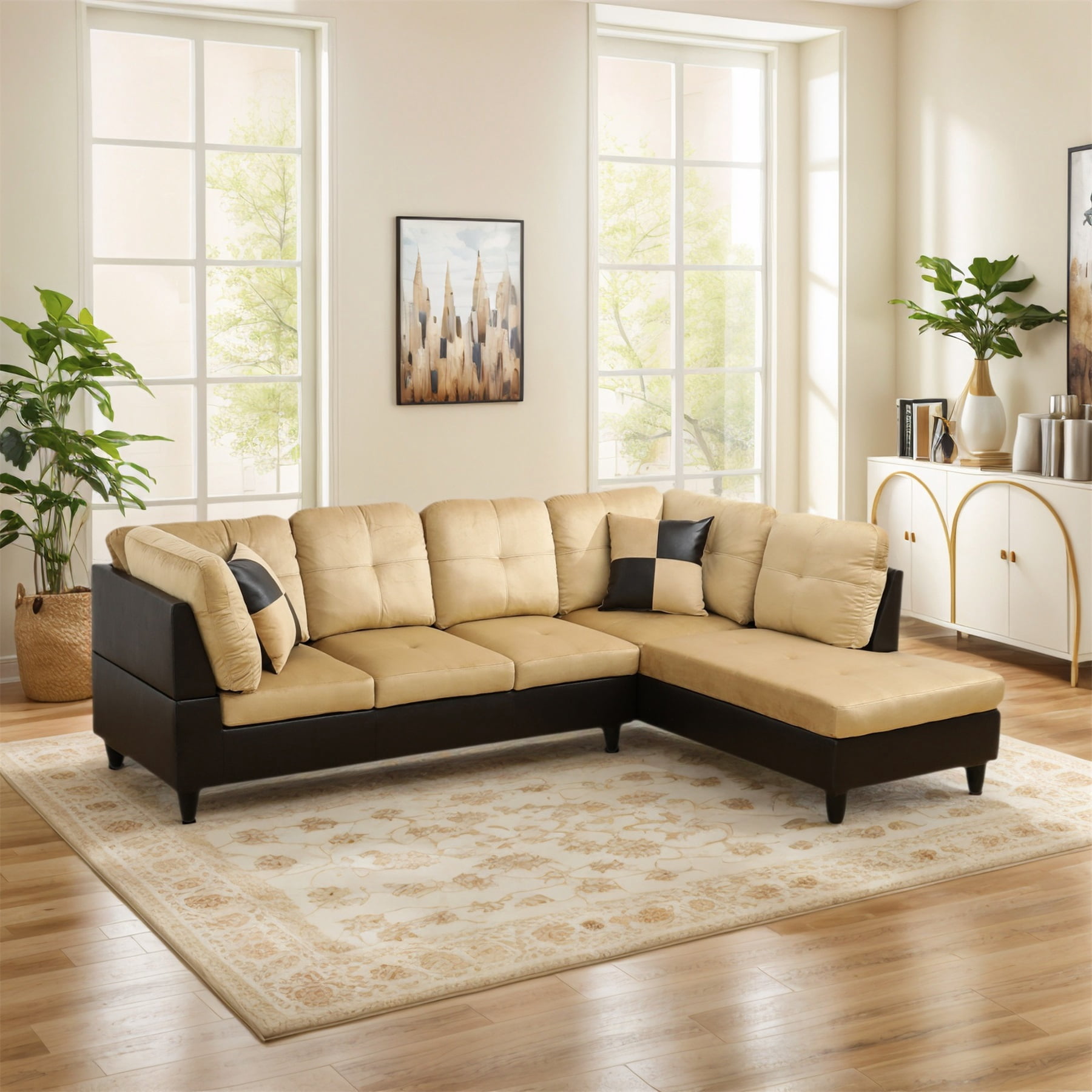 Hommoo Lint &PVC Sectional Sofa Couch Living Room Furniture Sets ...