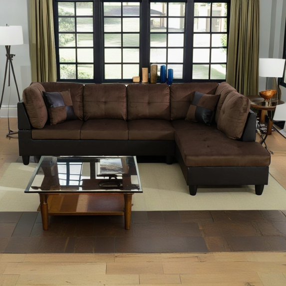 Hommoo Brown Lint&PVC Sectional Sofa Set - Furniture - Walmart.com
