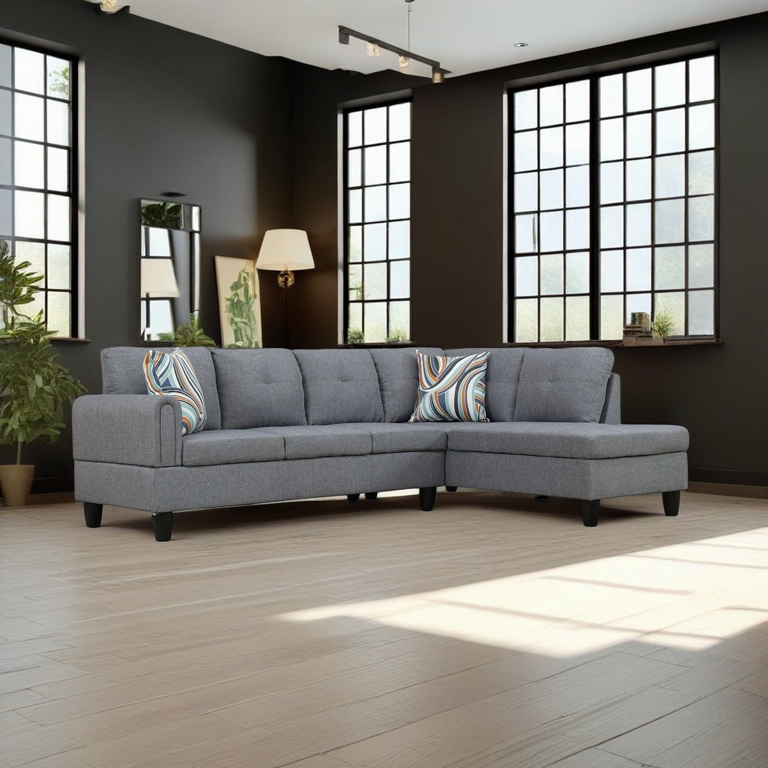 Hommoo Modern 4-seat Linen Sectional Couch Sofa, L Shaped Living Room ...