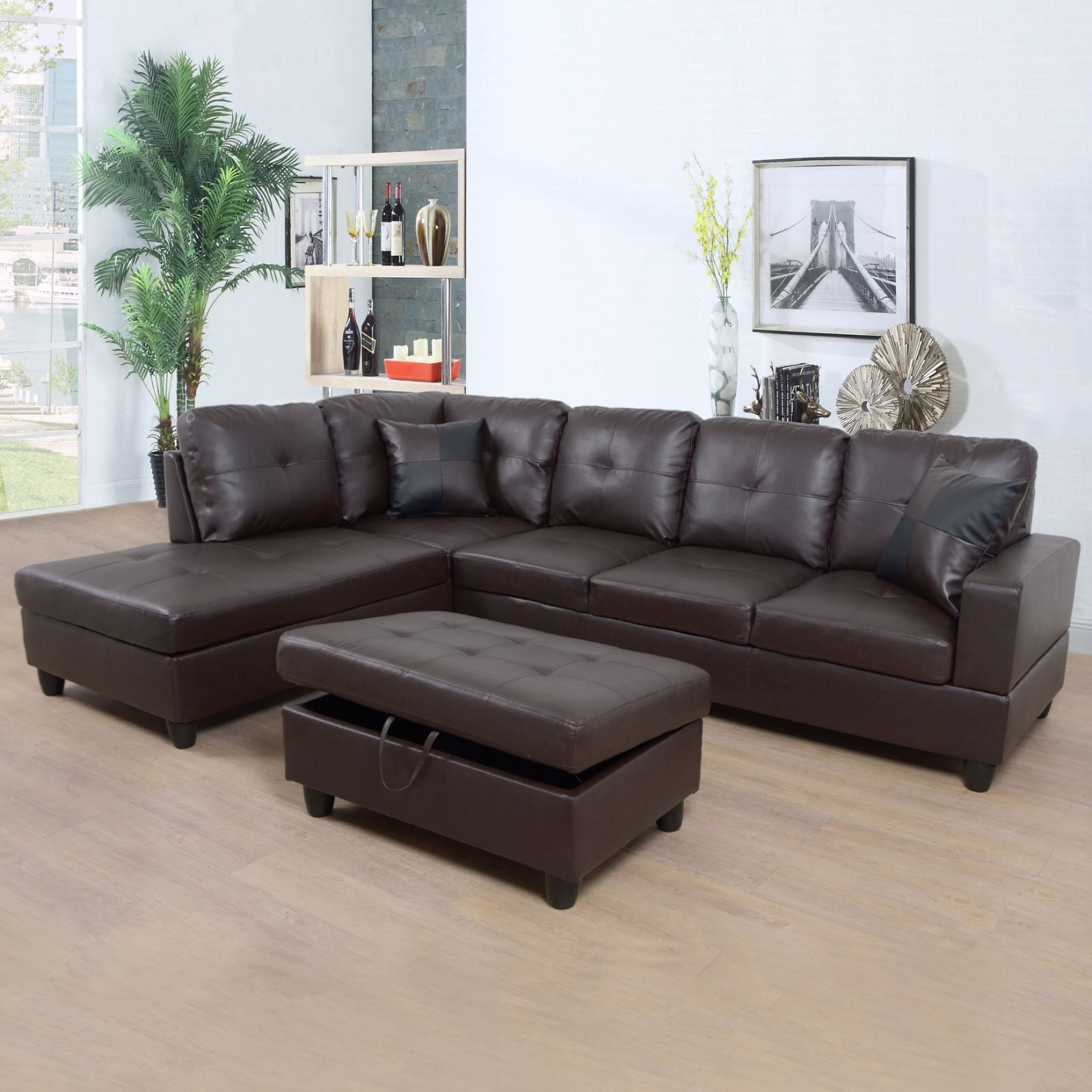 Hommoo Modern Faux Leather Sectional Couch and Sofa Set, L Shaped ...
