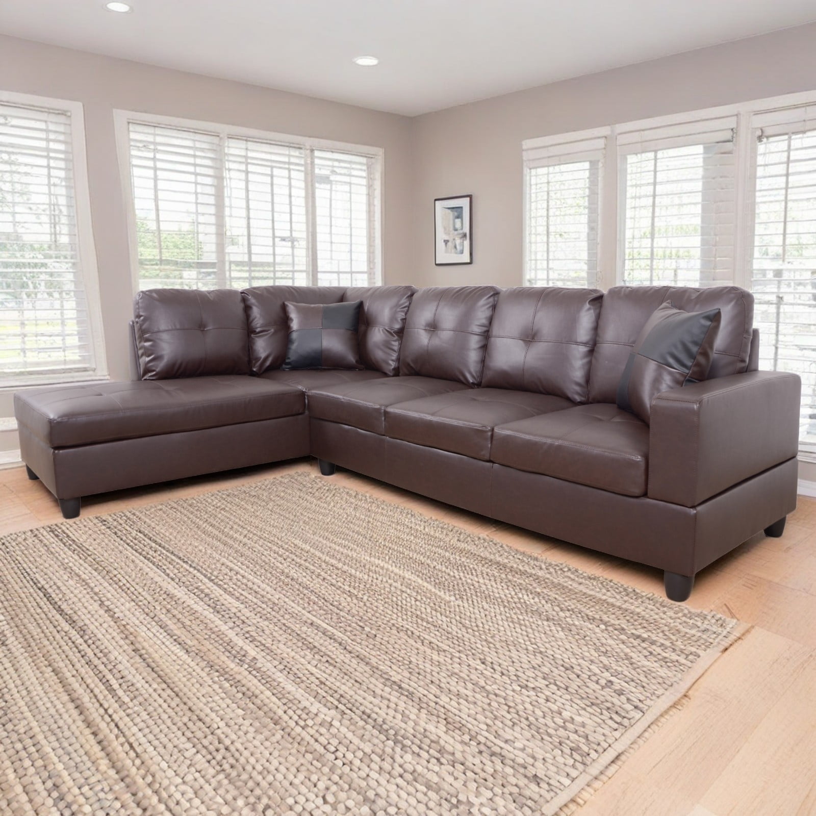 Hommoo Modern Faux Leather Sectional Couch and Sofa Set L Shaped Sectional Sofa Living Room Furniture Sets Brown No Ottoman Walmart