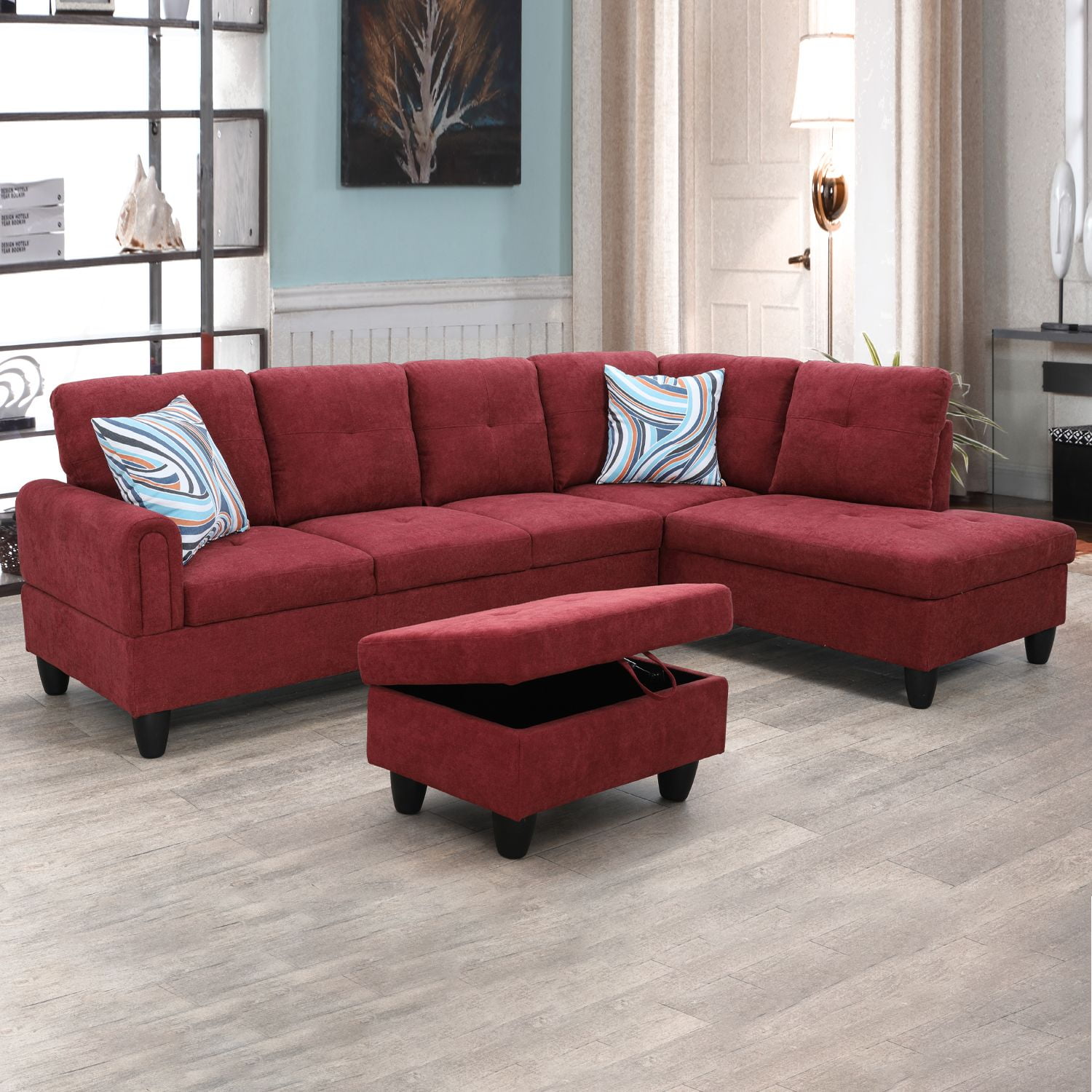 Hommoo Modern Flannel L-Shaped Sectional Couch Sofa, Living Room Furniture Sets Sectional ...
