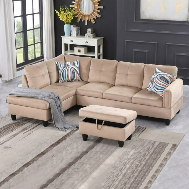 Hommoo Modern Flannel Living Room Furniture Sets Sectional Couches and ...
