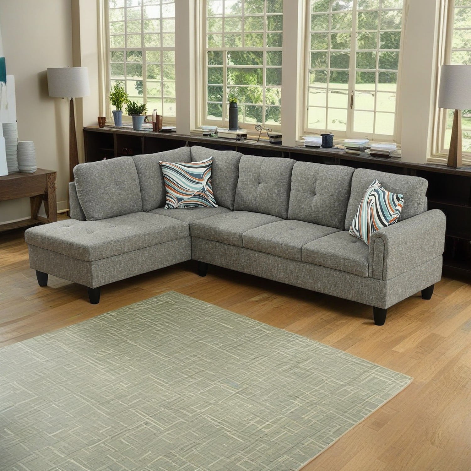 Free Shipping! Hommoo Modern Flannel L-Shaped Sectional Couch Sofa, Grey, Durable Living Room ...