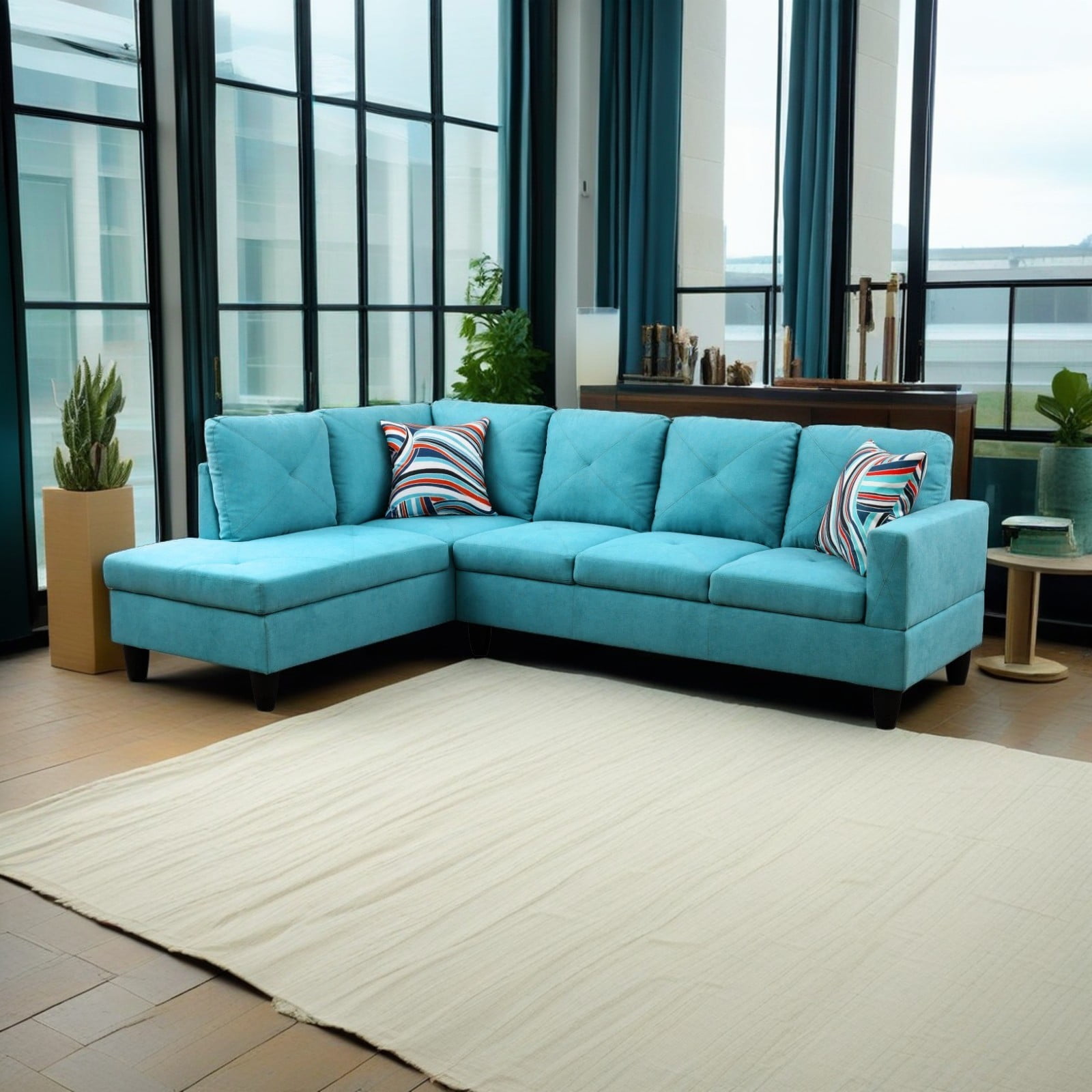 Hommoo Modern Flannelette L Shaped Couches and Sofas Model, 4 Seat ...