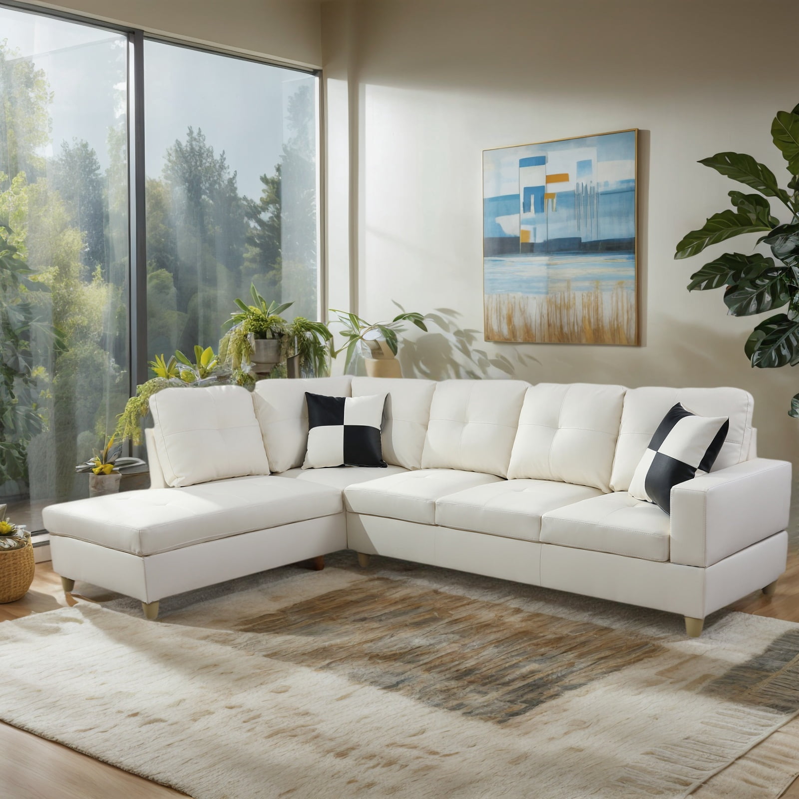 Hommoo Modern L-Shaped Couch Sofa Set, Faux Leather Living Room ...