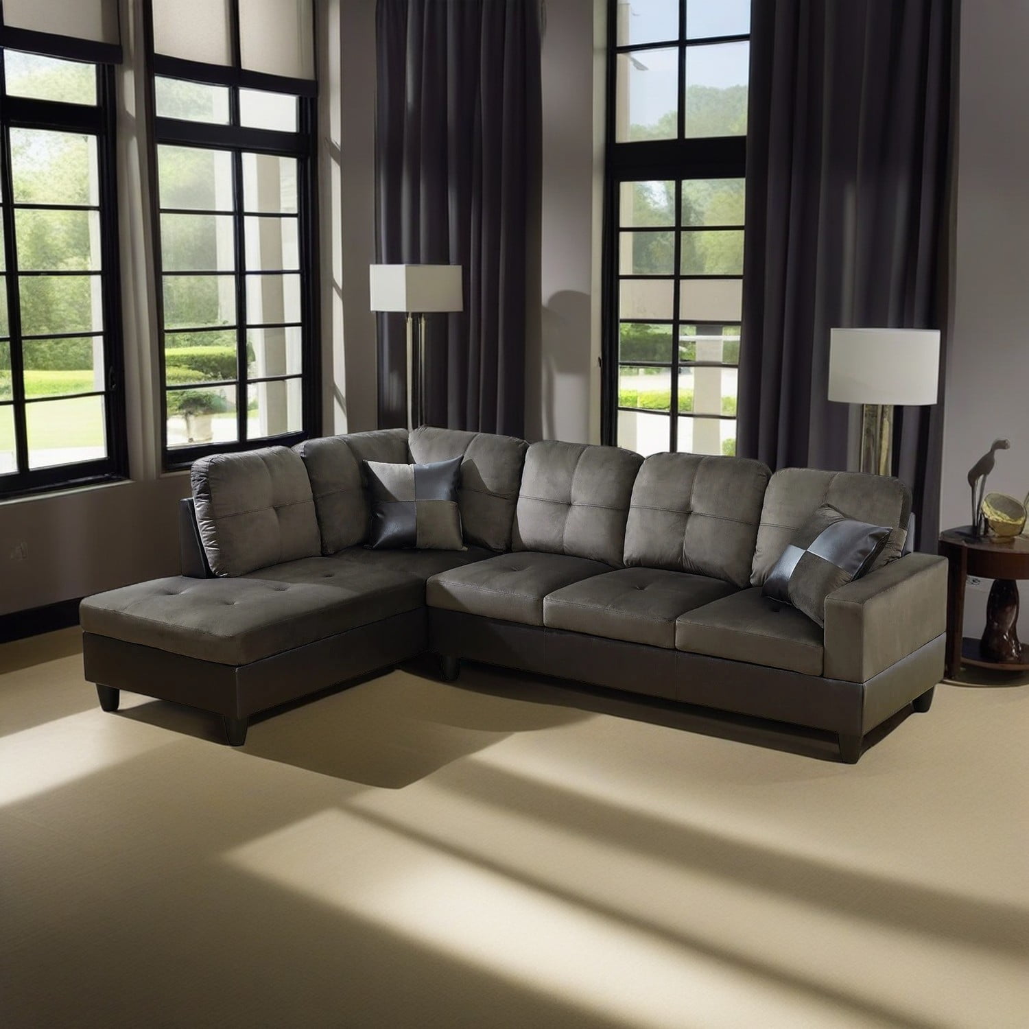 Hommoo Modern L Shaped Sectional Couch, 4 Seats Flannel and PVC ...