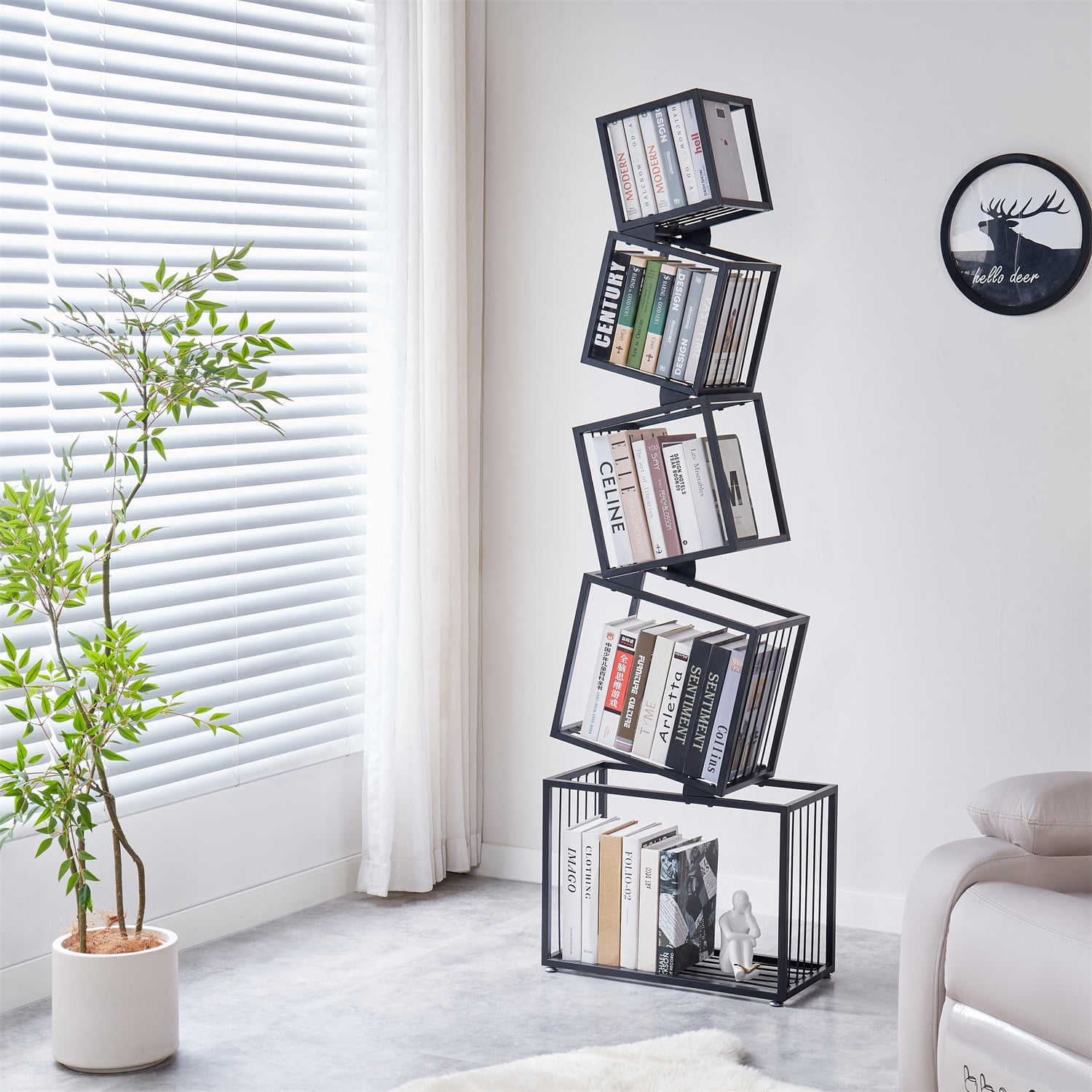 Hommoo Modern Metal Geometric Bookshelf, Modern Narrow Floor Bookcase ...