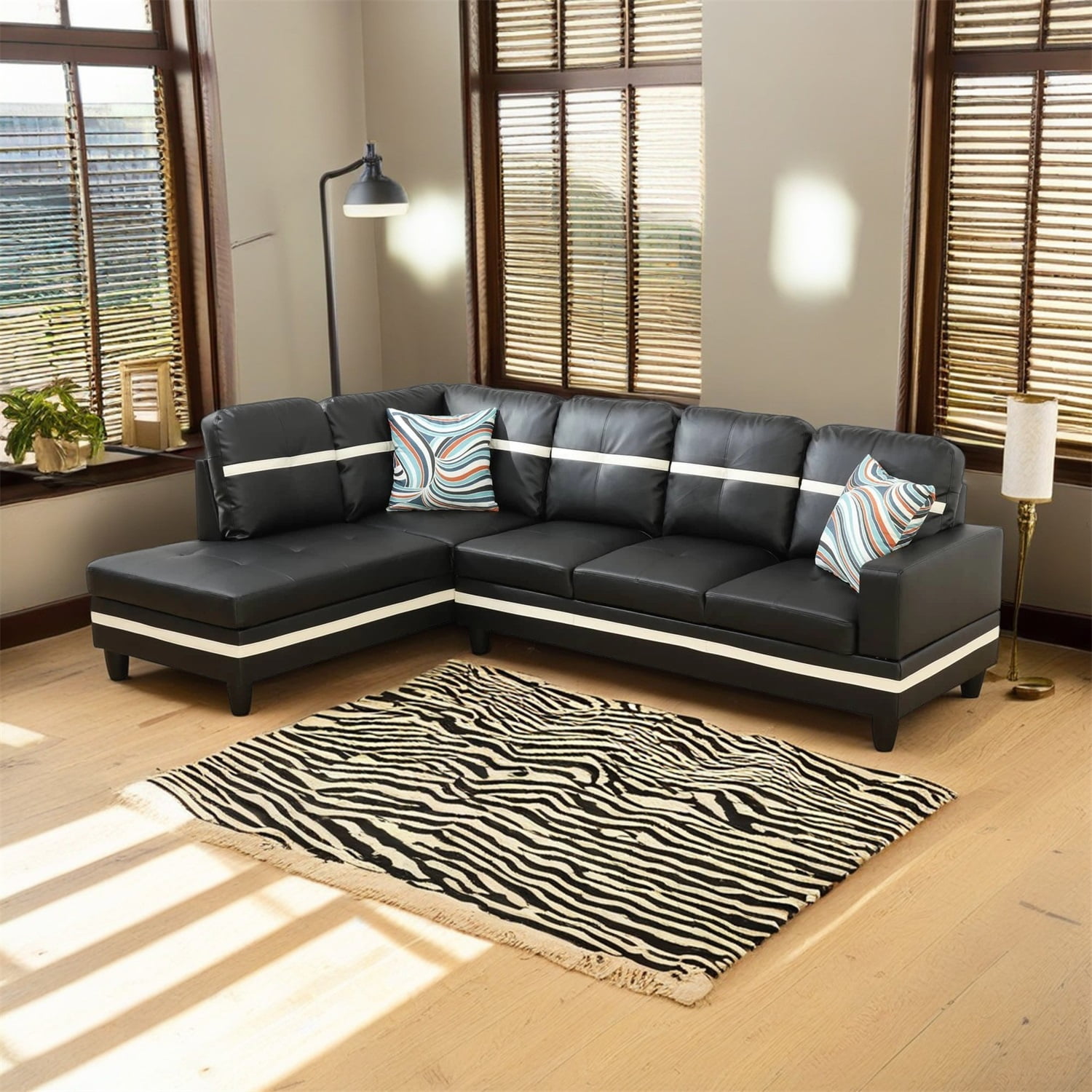 Hommoo Modern Semi PU Synthetic Leather 2-Piece Couch Living Room Sofa ...