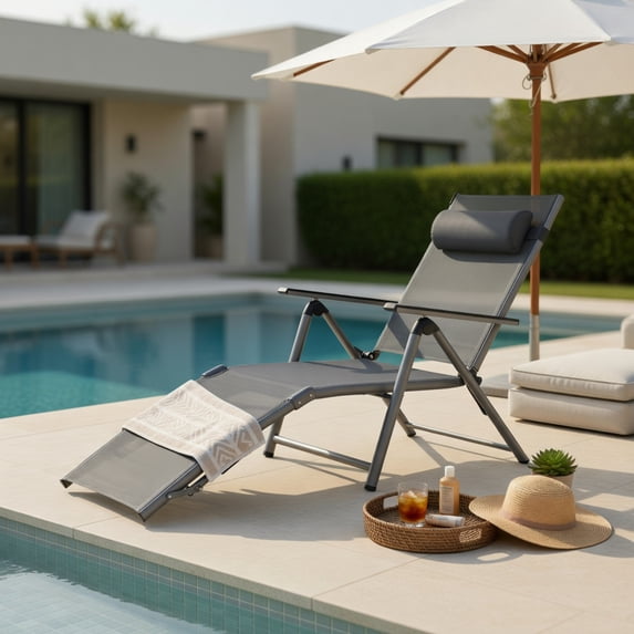 Hommoo Outdoor Aluminum Chaise Lounge Chair, 8-Position Adjustable ...