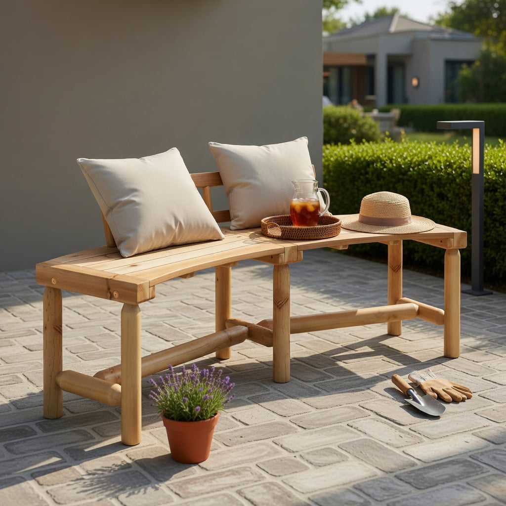 Hommoo Outdoor Curved Wooden Patio Bench, Solid Pine and Fir Fire Pit ...