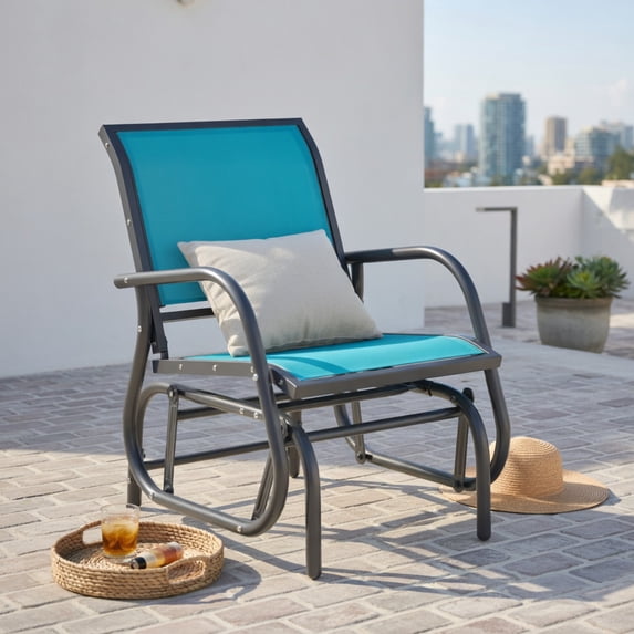 Hommoo Outdoor Single Swing Glider Rocking Chair, Steel Frame with ...