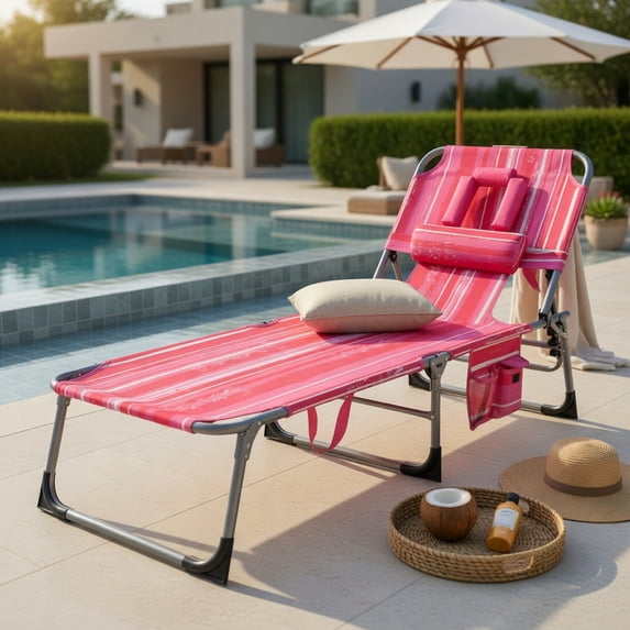 Hommoo Premium Foldable Beach Lounge Chair with Removable Pillow ...