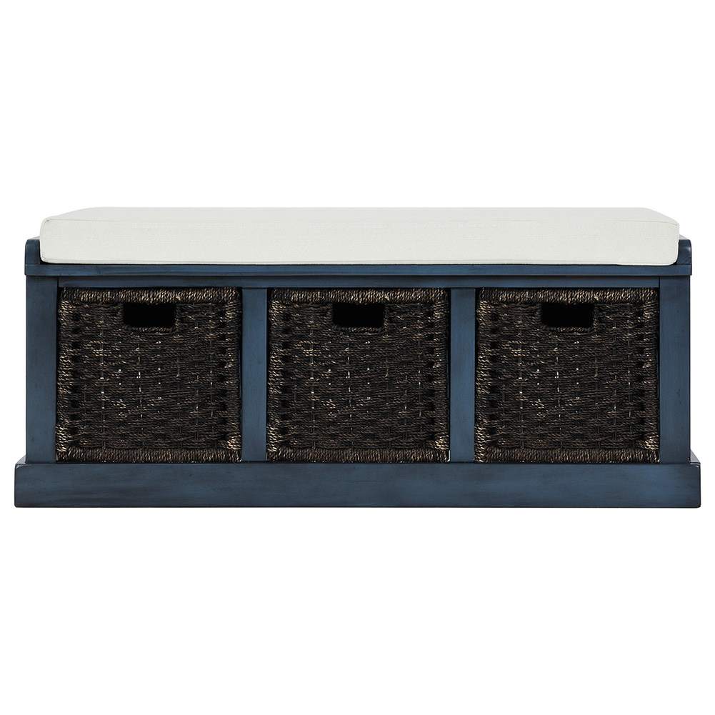Hommoo Rustic Storage Bench with 3 Removable Classic Rattan Basket ...