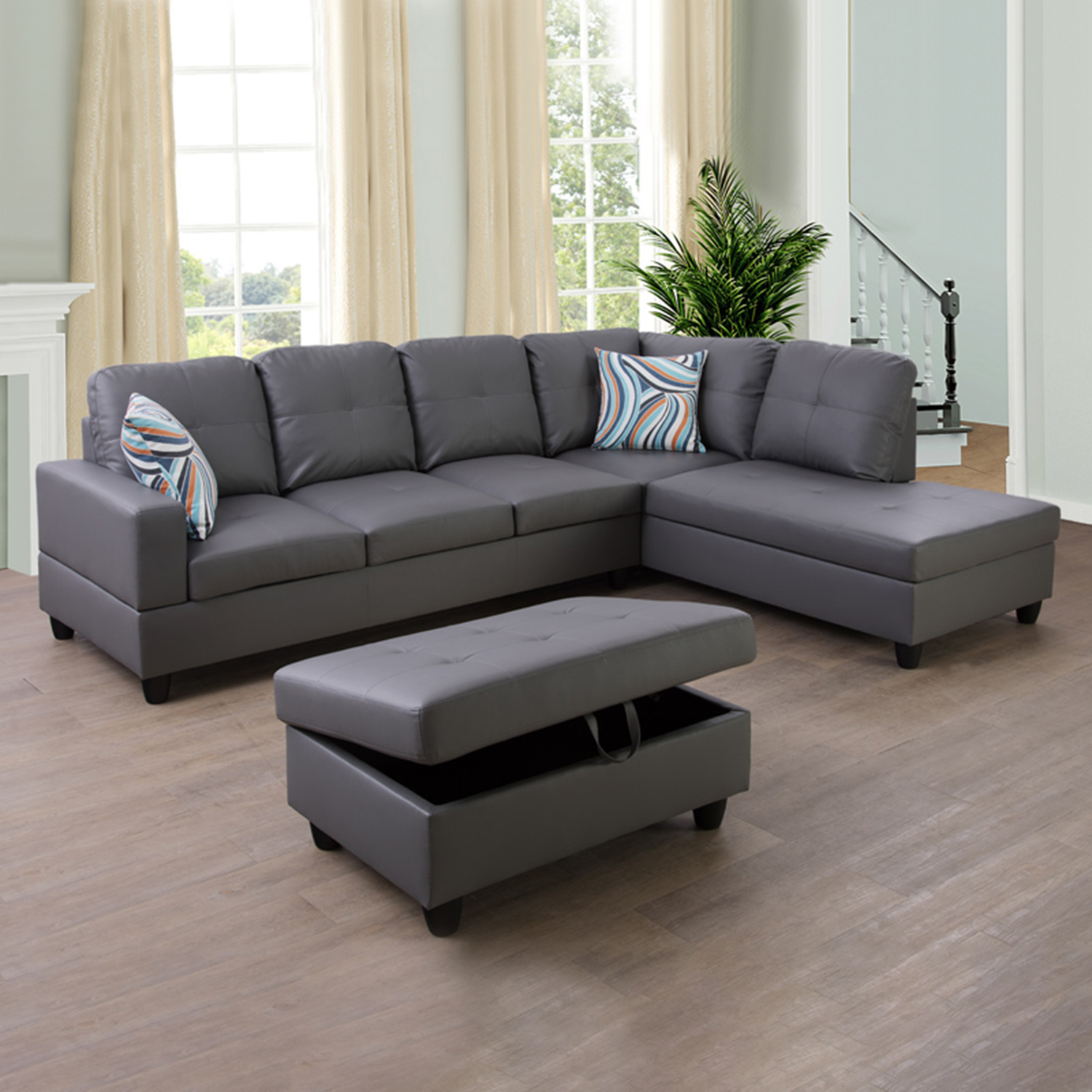 Hommoo Sectional Sofa Couch, L-Shaped 3-Piece Couch Living Room Sofa ...