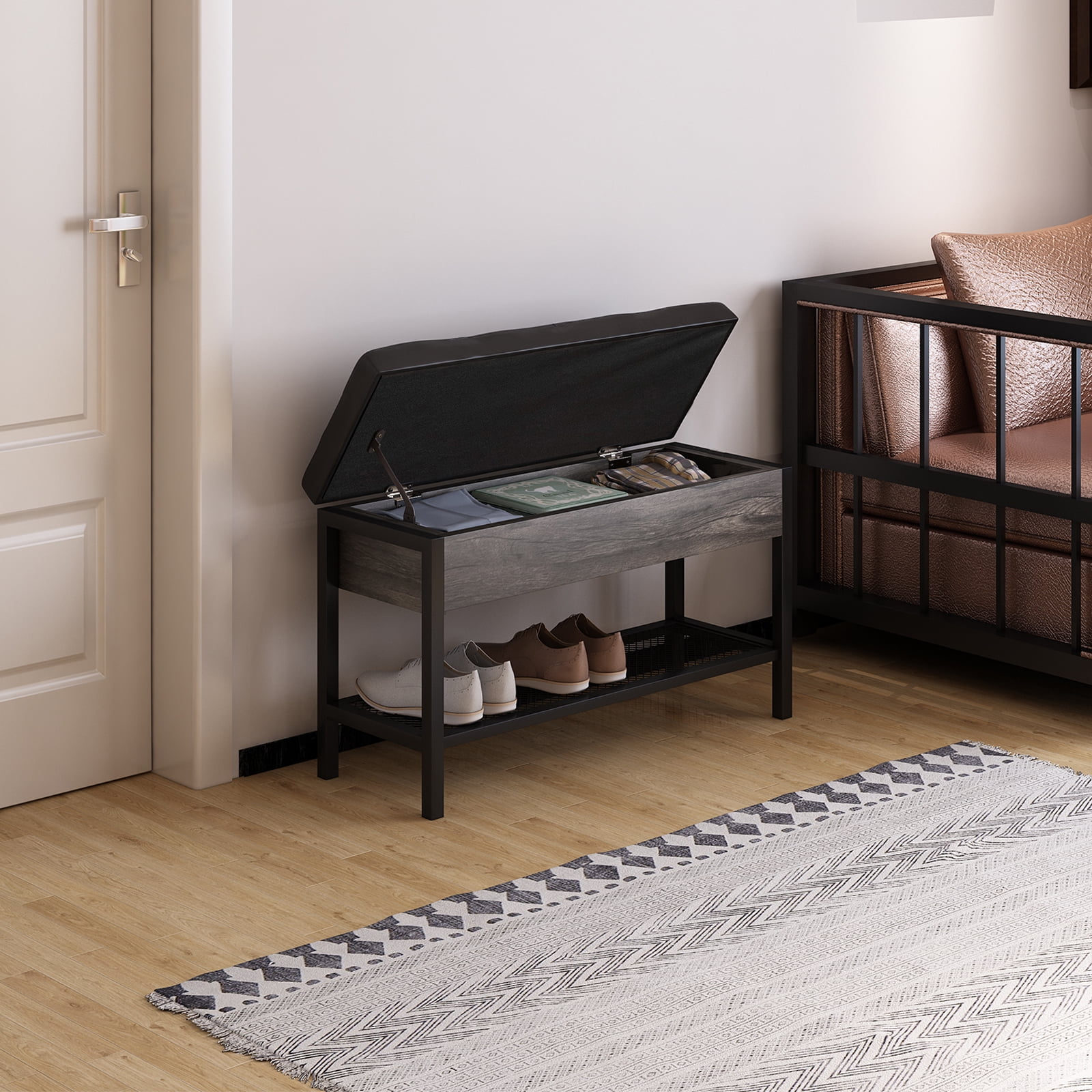 Hommoo Shoe Bench Rack, Modern Industrial Shoe Storage Bench with ...