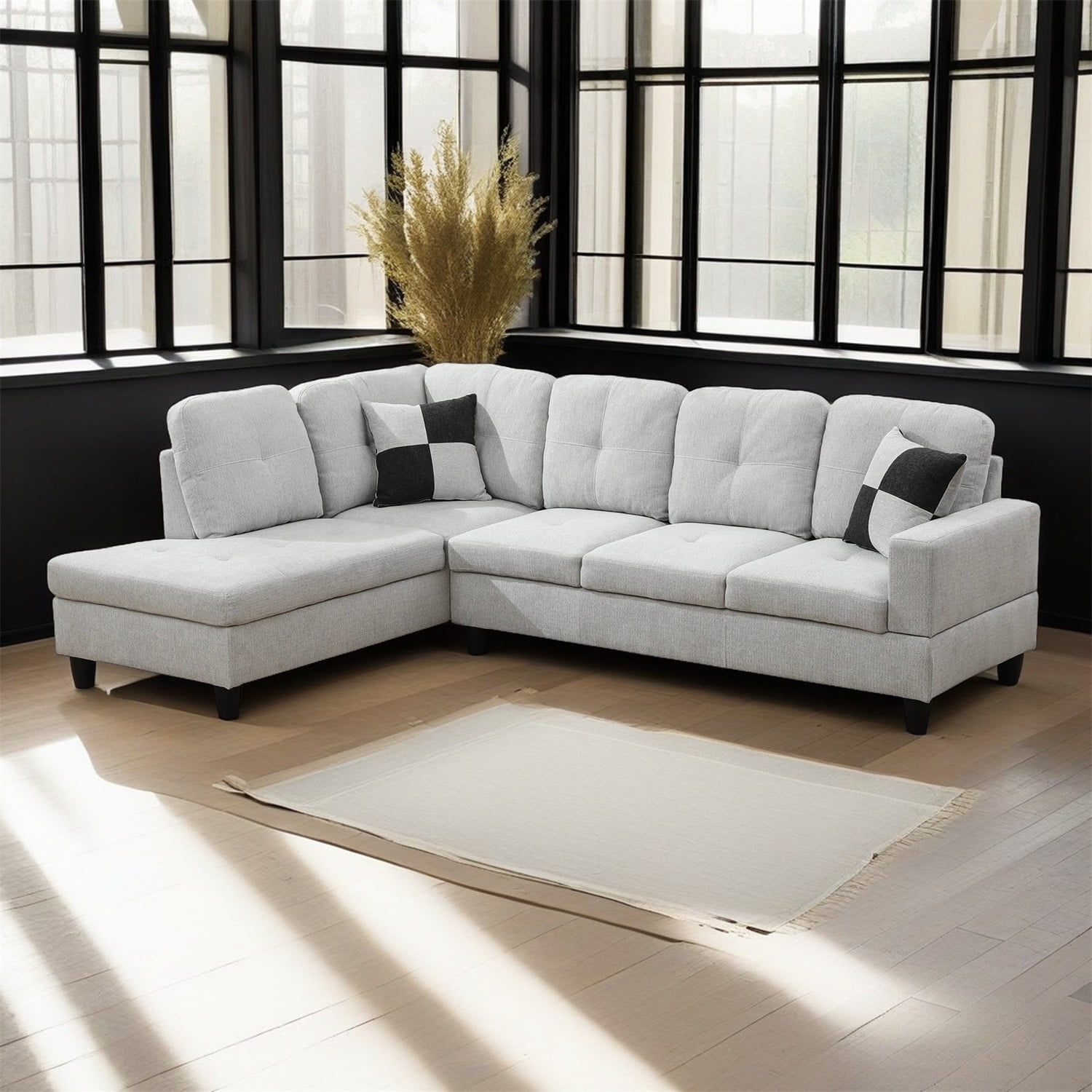 Hommoo Sofa Set, Flannel 2-Piece Couch Living Room Sofa Set,L-Shaped ...