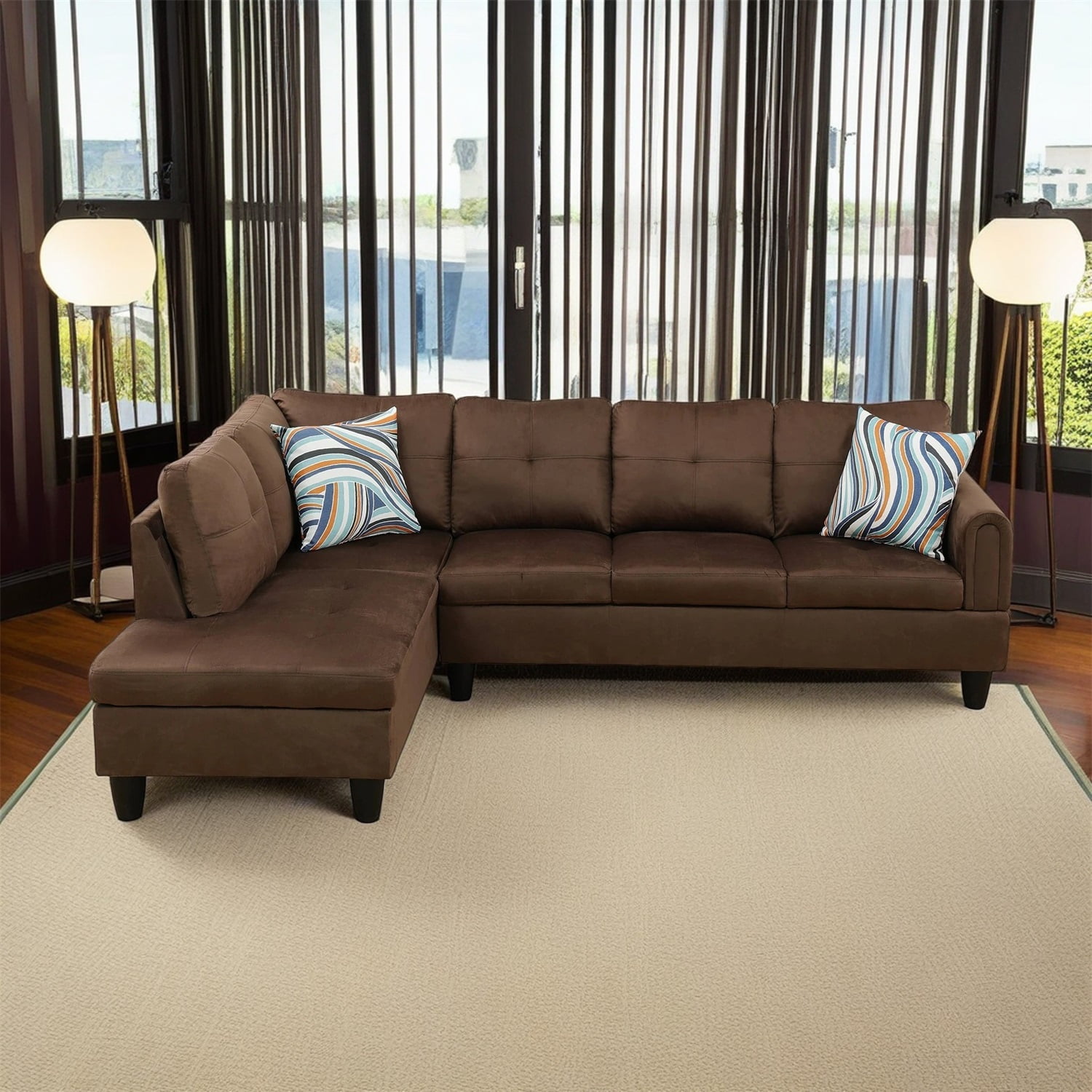 Hommoo Flannel Sofa Set, Chocolate Sectional Couches, Plush Luxury ...