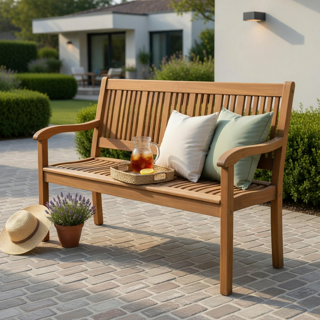 Hommoo Two-Person Solid Eucalyptus Wood Garden Bench, Outdoor & Indoor ...
