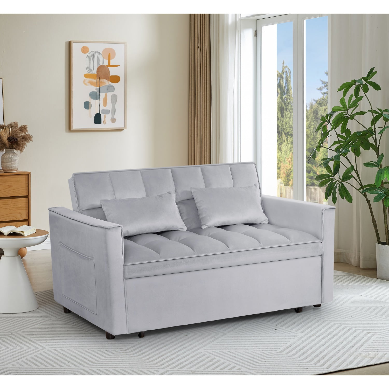 Hommoo Versatile Velvet Loveseats Reversible Pull Out Futon Couch,3 in ...