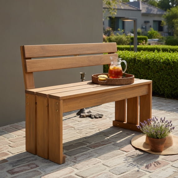 Hommoo Wood Backless Garden Bench for Patio, Balcony & Indoor Use ...
